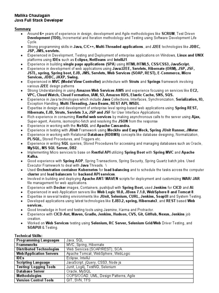 Mallika Chaulagain Java Full Stack Developer | PDF | Spring Framework | Application Programming ...