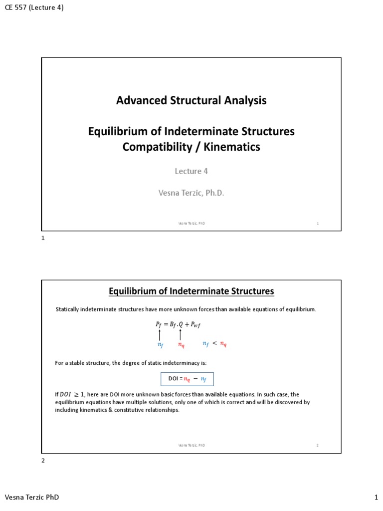 Advanced Structural Analysis Equilibrium of Indeterminate Structures ...
