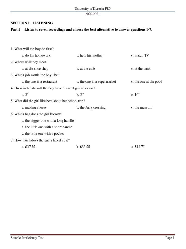Sample Proficiency Test 31.08.2020 PDF | PDF | North Pole