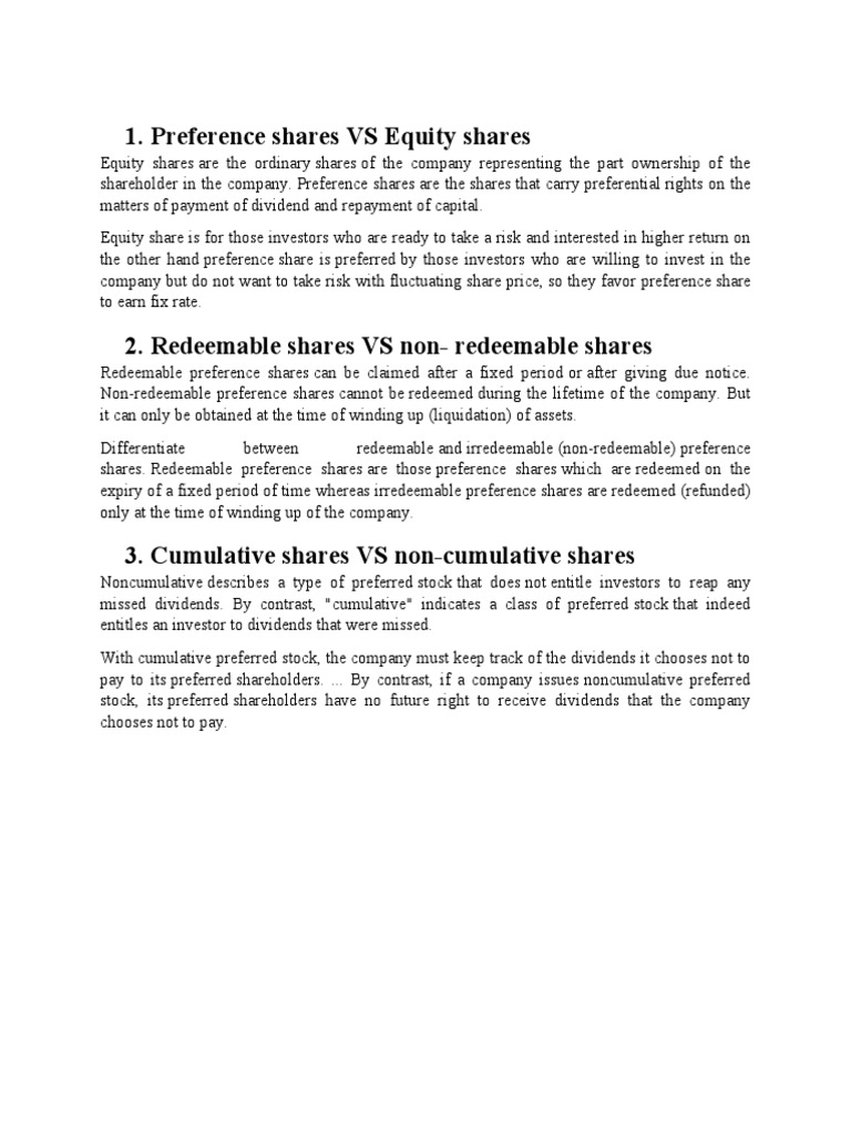 Types of Shares Explained | PDF