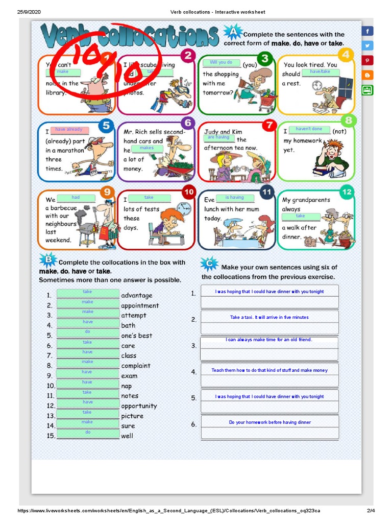 Verb Collocations Interactive Worksheet | PDF
