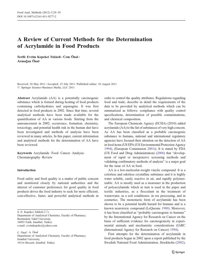 Acrylamide Detection in Food Products | PDF | Gas Chromatography | Gas ...