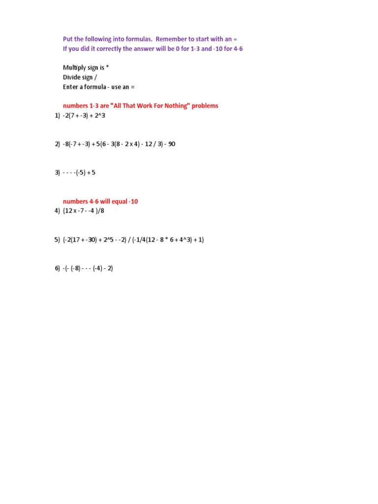 2.6 PEMDAS Integers Work | PDF