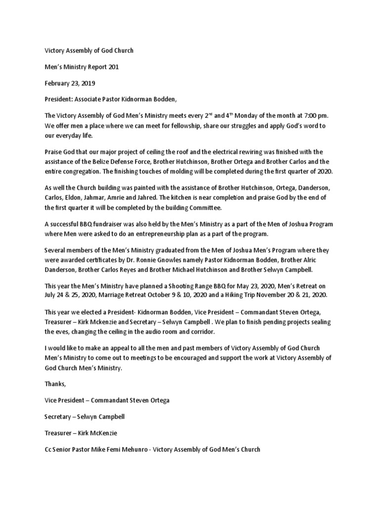 Men's Ministry Report 2019 | PDF | Christian Organizations | Protestant ...