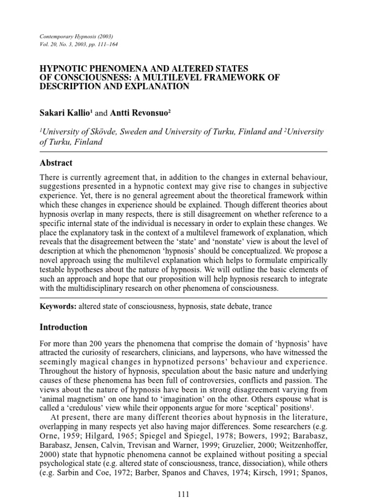 Hypnotic Phenomena and Altered States of Consciousness | Download Free ...