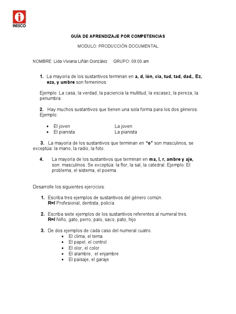 Guía de Sustantivos y Ejercicios | PDF | Naturaleza | Naturaleza