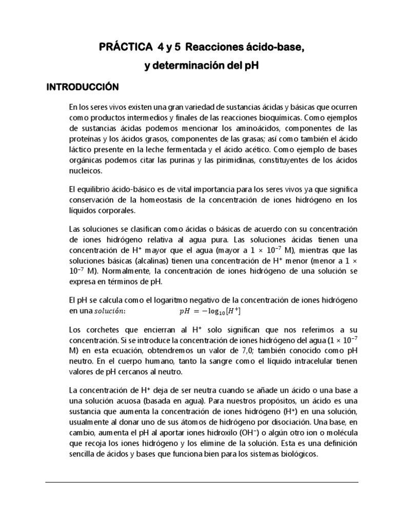 Práctica Reacciones Químicas Ácido - Base y Detrminación de PH | PDF ...