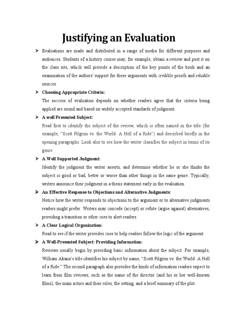 Justifying An Evaluation | PDF | Argument | Evaluation