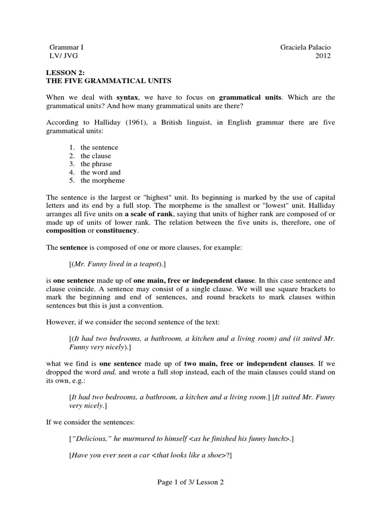 Five Grammatical Units in English | PDF | Phrase | Word
