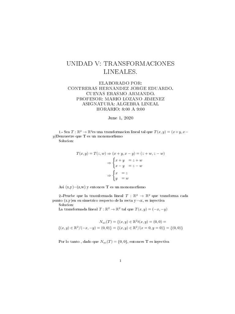 Transformaciones Lineales | PDF | Mapa lineal | Funciones y mapeos