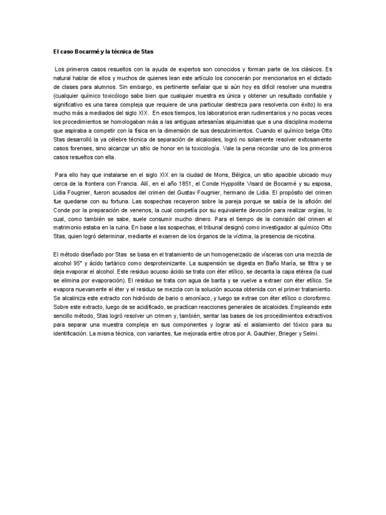 El Caso Bocarmé y La Técnica de Stas | PDF | Alcohol | Ciencias fisicas