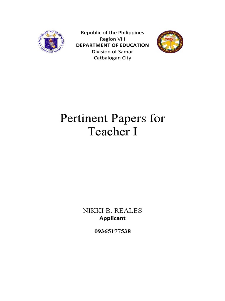 Pertinent Papers For Teacher I: Department of Education | PDF