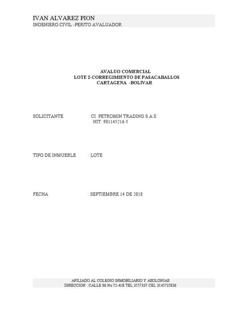 Avaluo. Lote Cartagena 2 | PDF | Business