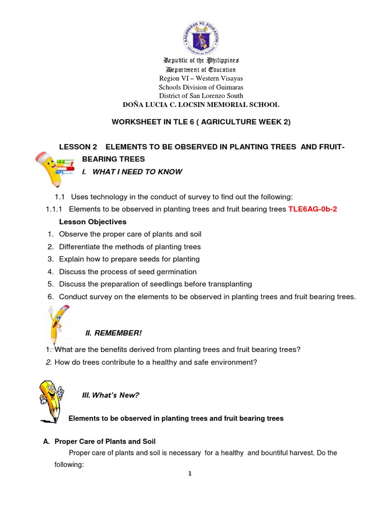 Worksheet in Tle 6 (Agriculture Week 2) : I. What I Need To Know | PDF ...
