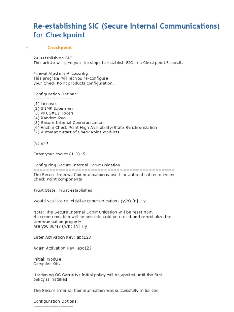 Resetting SIC in Check Point Firewall | PDF | Firewall (Computing ...