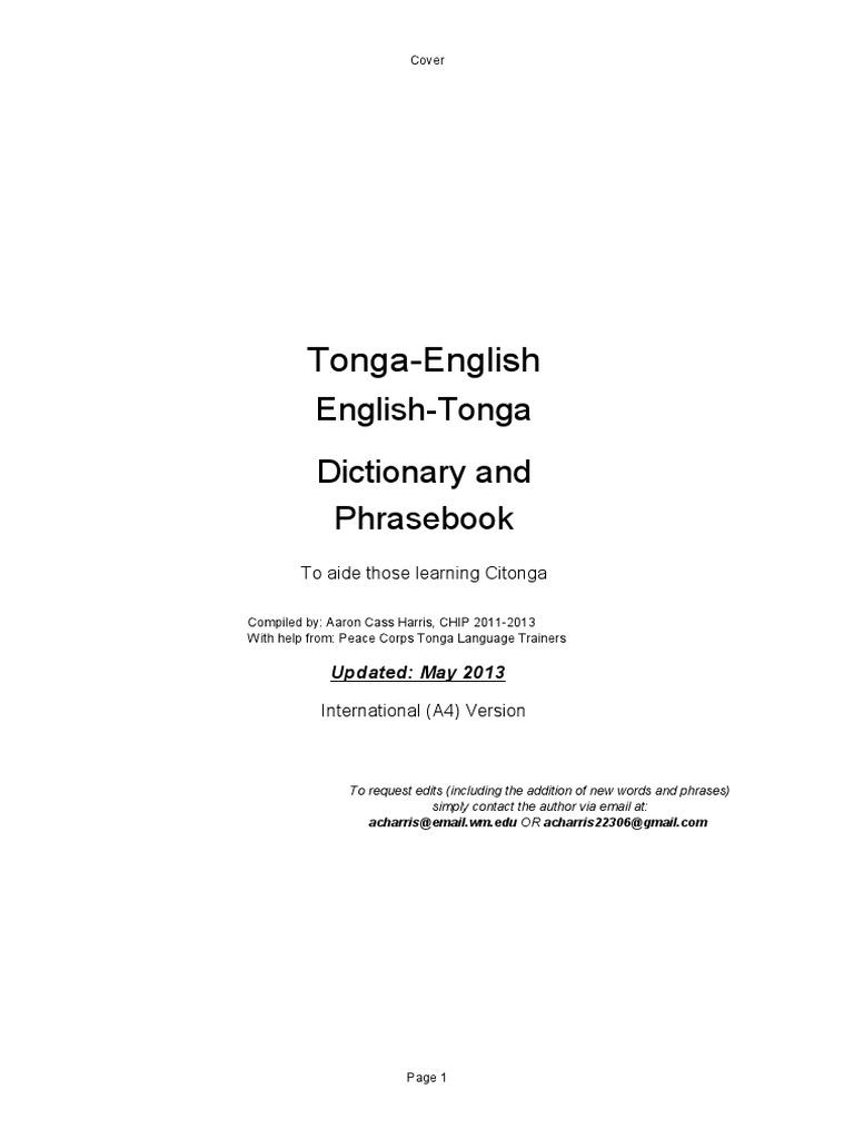 English-Tonga Dictionary and Phrasebook | PDF | English Language | Verb
