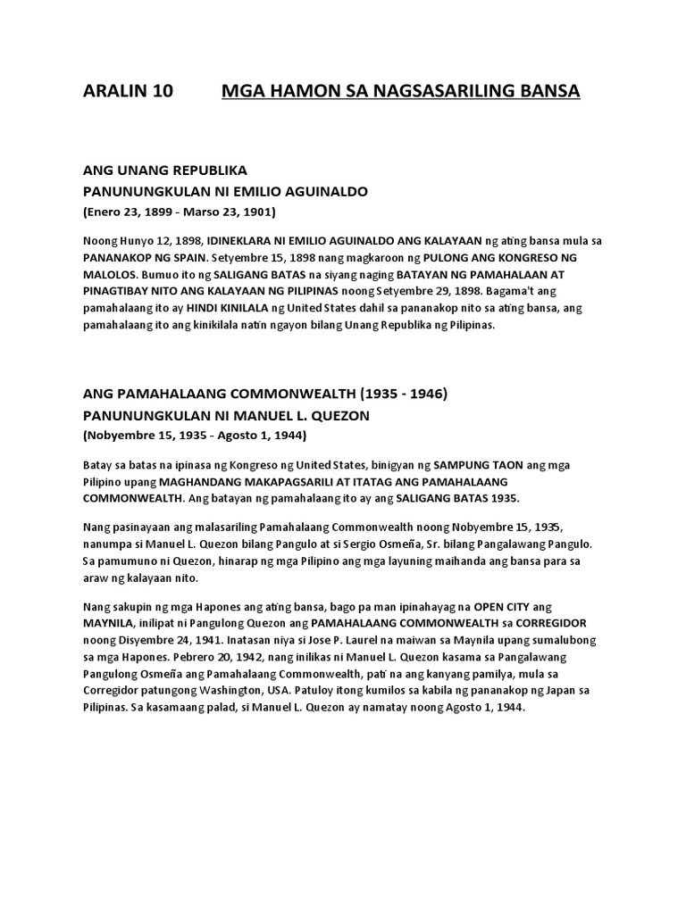 Ap - Aralin 10 - Mga Hamon Sa Nagsasariling Bansa | PDF