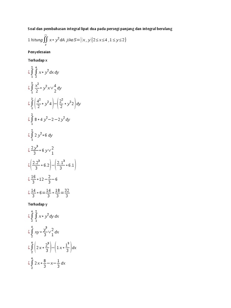 Soal Dan Pembahasan Integral Lipat Dua Pada Persegi Panjang Dan ...