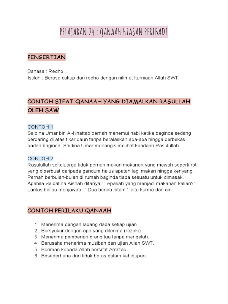Nota - Qanaah Hiasan Peribadi | PDF