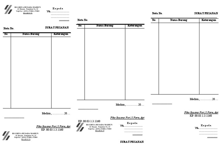 Form Surat Pesanan Farmasi | PDF