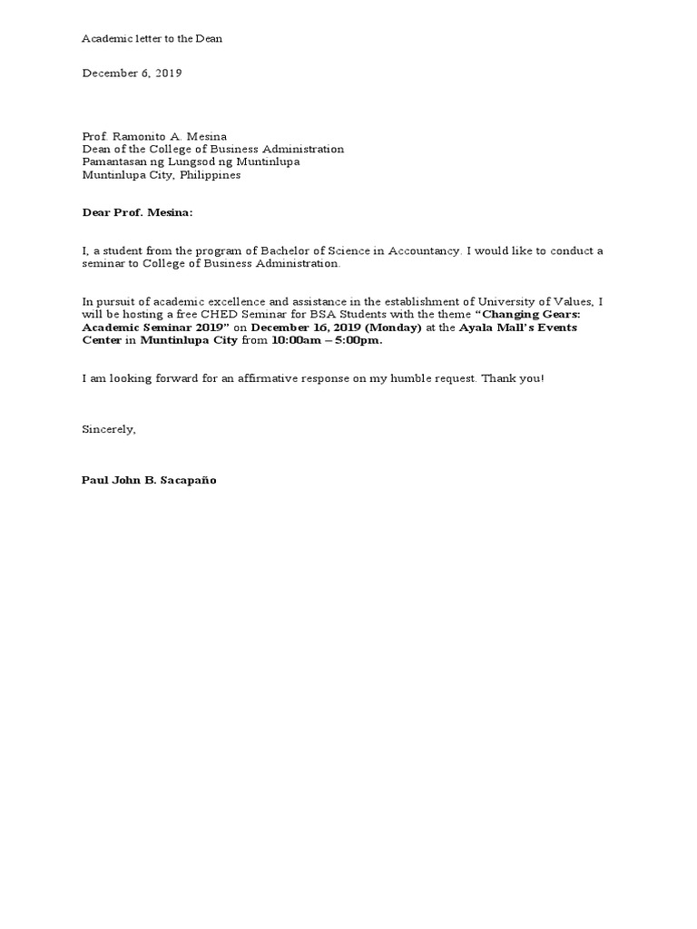 W11 - Academic Letter To The Dean | PDF