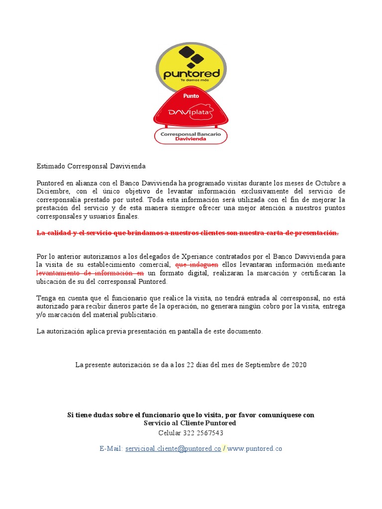 Carta de Autorizacion Puntored | PDF