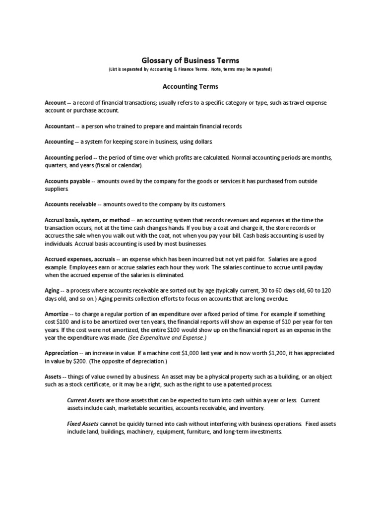 Glossaryof Business Terms | PDF | Debits And Credits | Expense