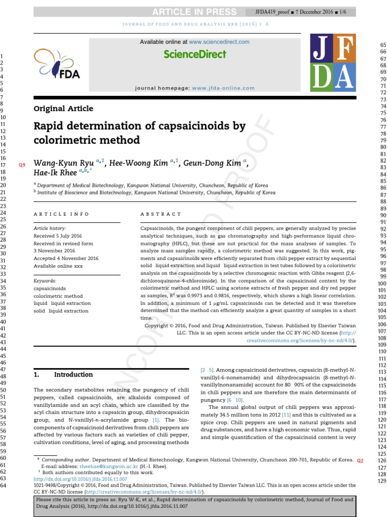 Rapid Determination of Capsaicinoids by Colorimetr | PDF | Chili Pepper ...