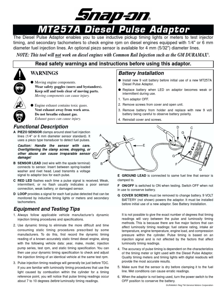 MT257A Diesel Pulse Adaptor: Warnings | Download Free PDF | Diesel ...