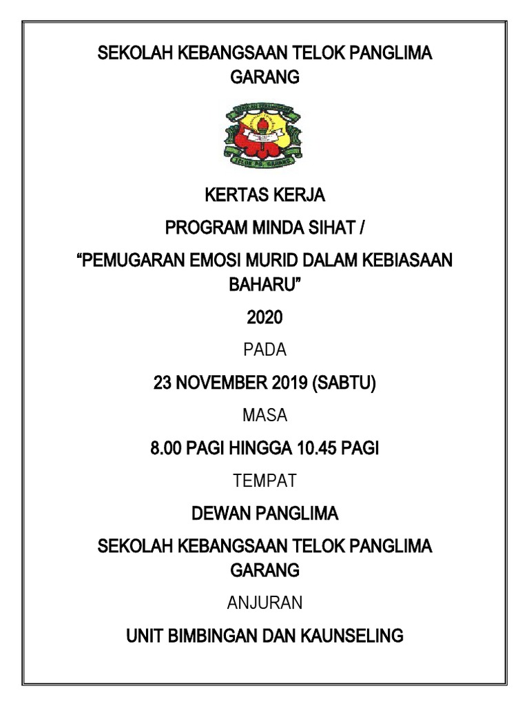 Kertas Kerja PRGM Minda Sihat | PDF