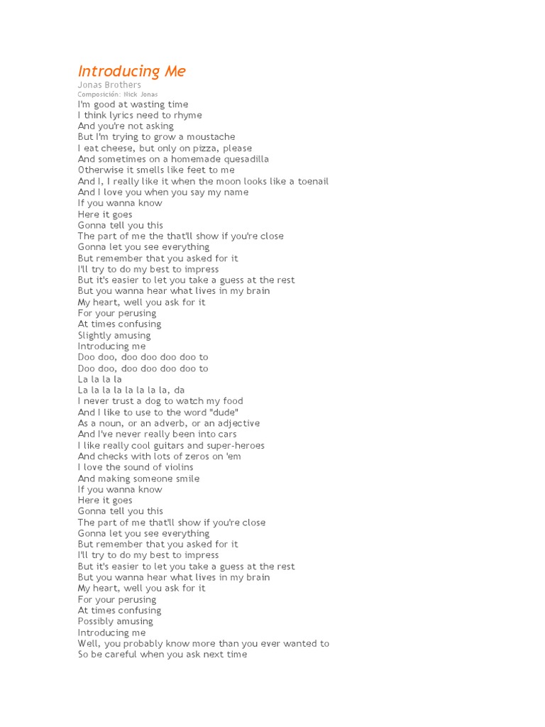 Introducing Me - Nick Jonas Lyrics | PDF | Syntax | Linguistic Morphology