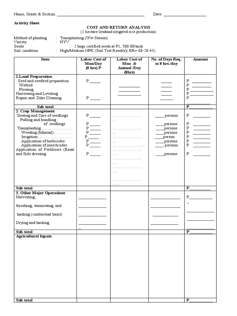 Q4 Cost & Return Analysis | PDF | Rice | Agriculture