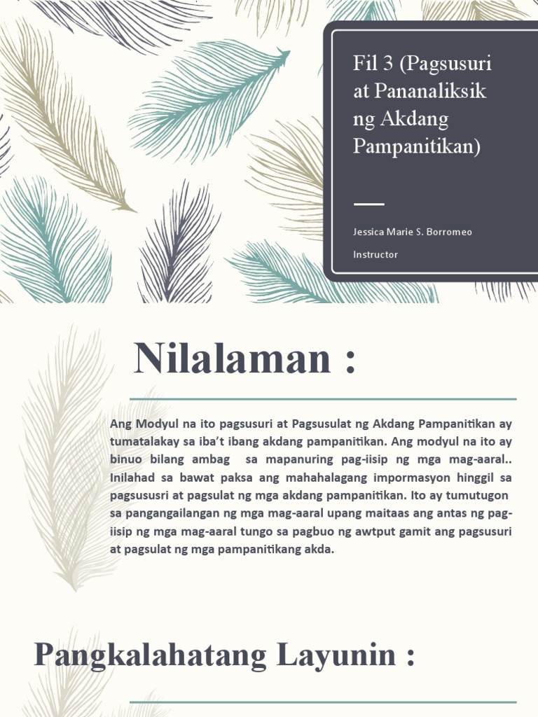 Fil 3 (Pagsusuri at Pananaliksik NG Akdang Pampanitikan) Overview | PDF