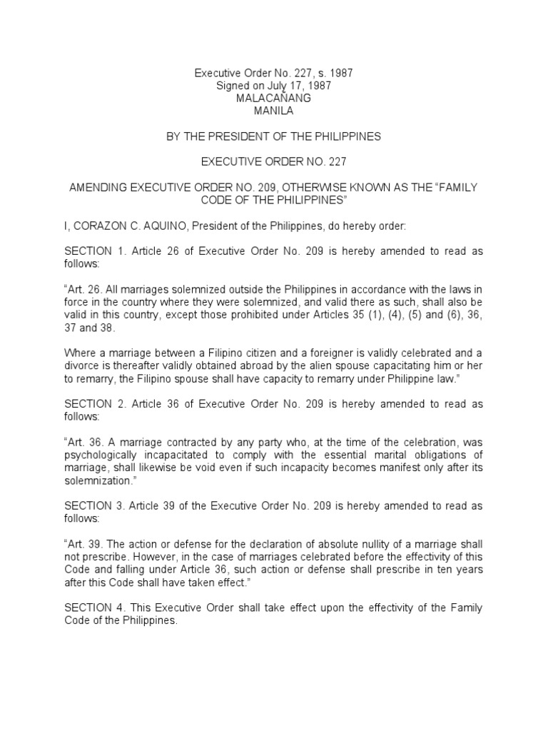 Executive Order No 227 | PDF