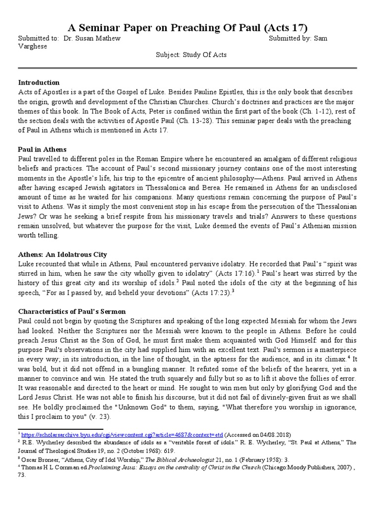 A Seminar Paper On Preaching of Paul (Final) | PDF | Acts Of The ...