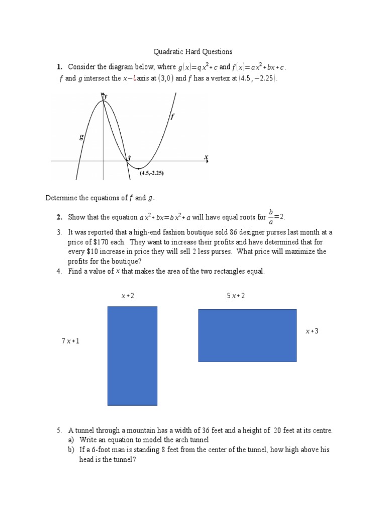 Quadratic Hard Questions | PDF | Quadratic Equation | Mathematical ...