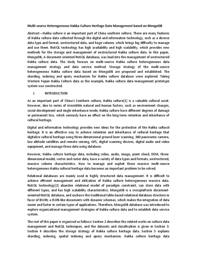 Multi-Source Heterogeneous Hakka Culture Heritage Data Management Based On Mongodb | PDF | Mongo ...