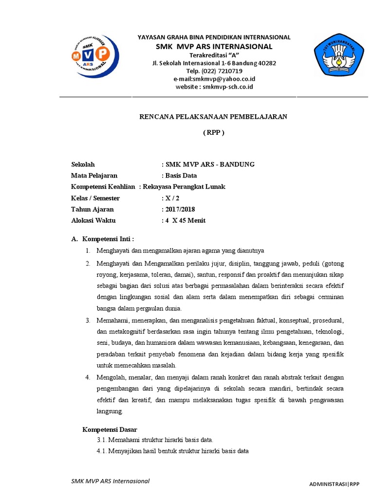 RPP Basis Data SMK MVP Bandung | PDF | Karier & Perkembangan | Seni