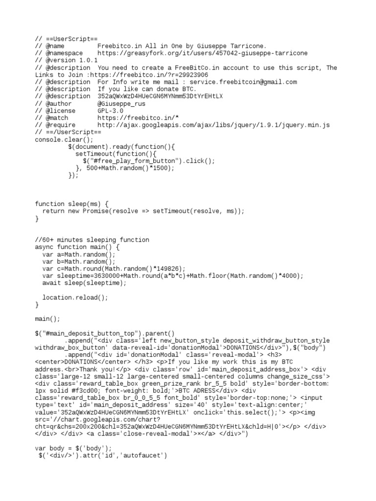FreeBitcoin Auto Faucet Script | PDF | Software Engineering | Computing