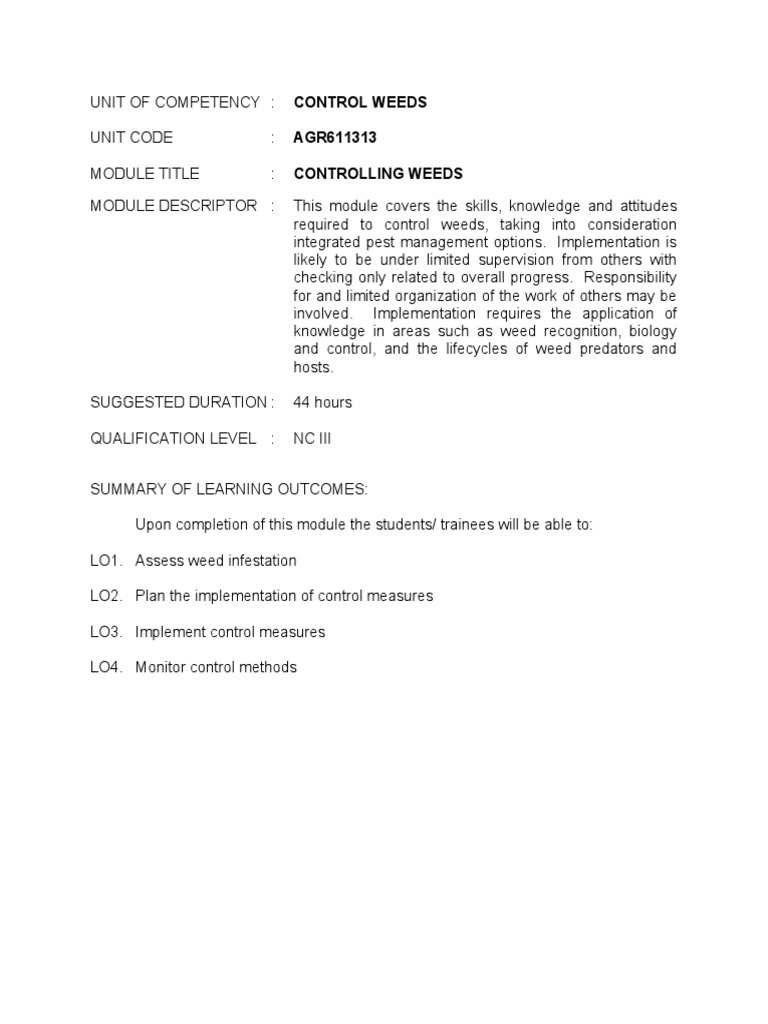 CBC For Control Weeds | PDF | Occupational Safety And Health | Personal ...