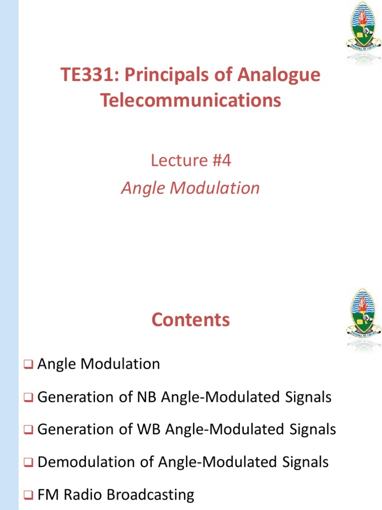 TE331 Lecture 4 Angle Modulation | PDF | Frequency Modulation | Modulation TE331 Lecture 4 Angle Modulation | PDF | Frequency Modulation | Modulation