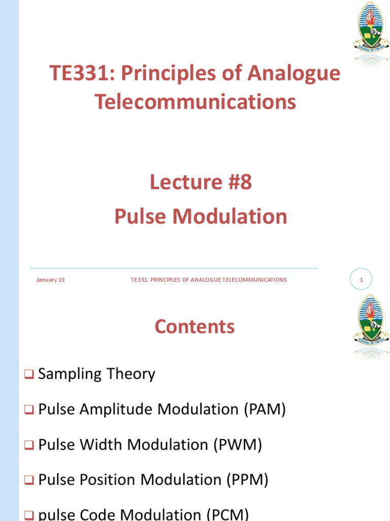 TE331 Lecture 8 Pulse Modulation | PDF | Sampling (Signal Processing) | Modulation