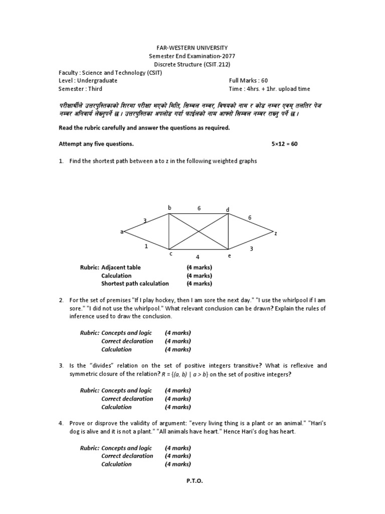 CSIT Discrete Structures Exam | PDF | Logic | Metalogic