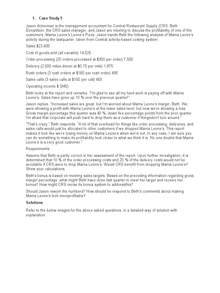 Managerial Accounting - Case Study 5 | PDF | Gross Margin | Cost