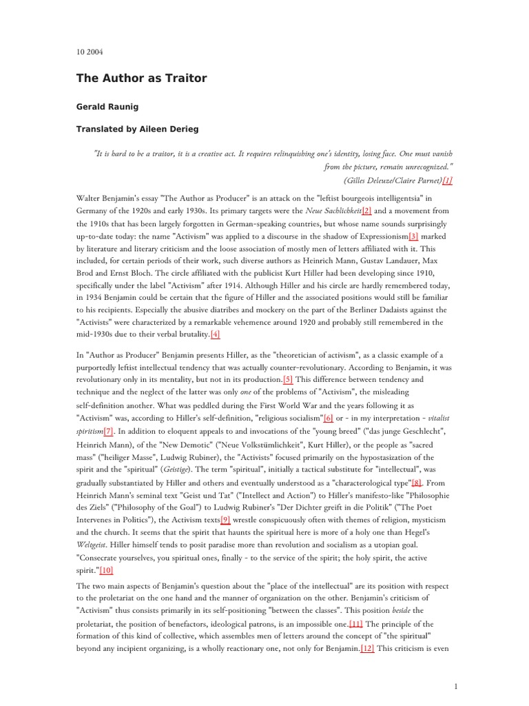 The Author As Traitor: Gerald Raunig Translated by Aileen Derieg | PDF ...