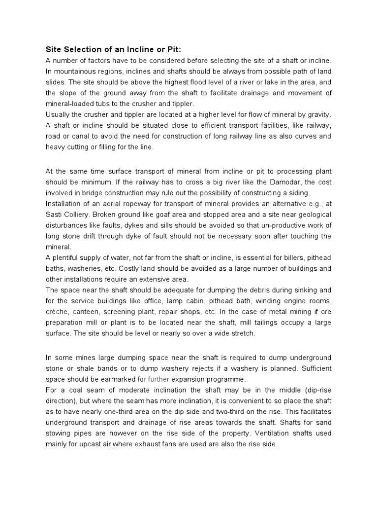 Site Selection of An Incline or Pit:: R Further | PDF | Coal Mining ...