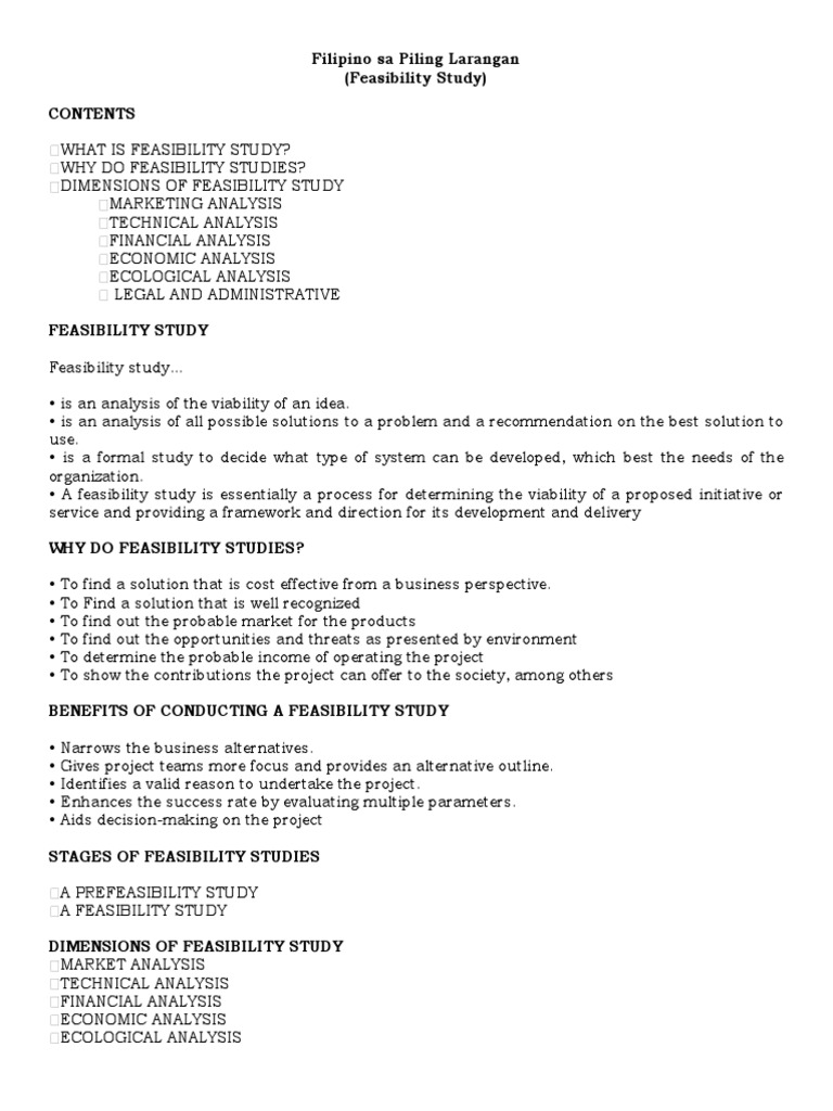Filipino Sa Piling Larangan (Feasibility Study) | Download Free PDF ...