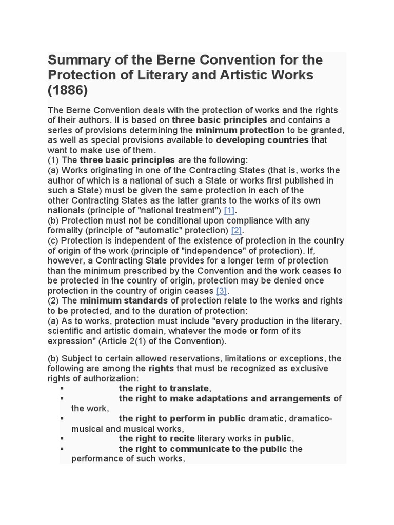 Summary of The Berne Convention For The Protection of Literary and ...