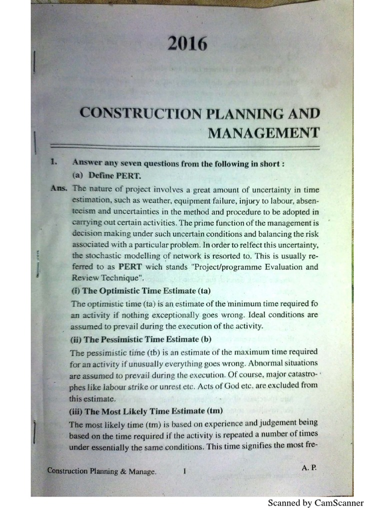 CPM Pert Questions Bank 8th Sem Aku Patna | PDF