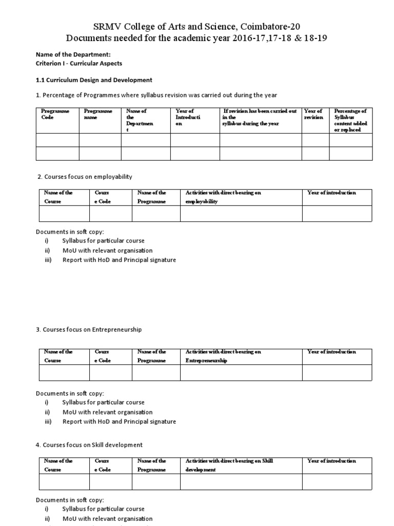 Curricular Assessment Report for SRMV College of Arts and Science ...